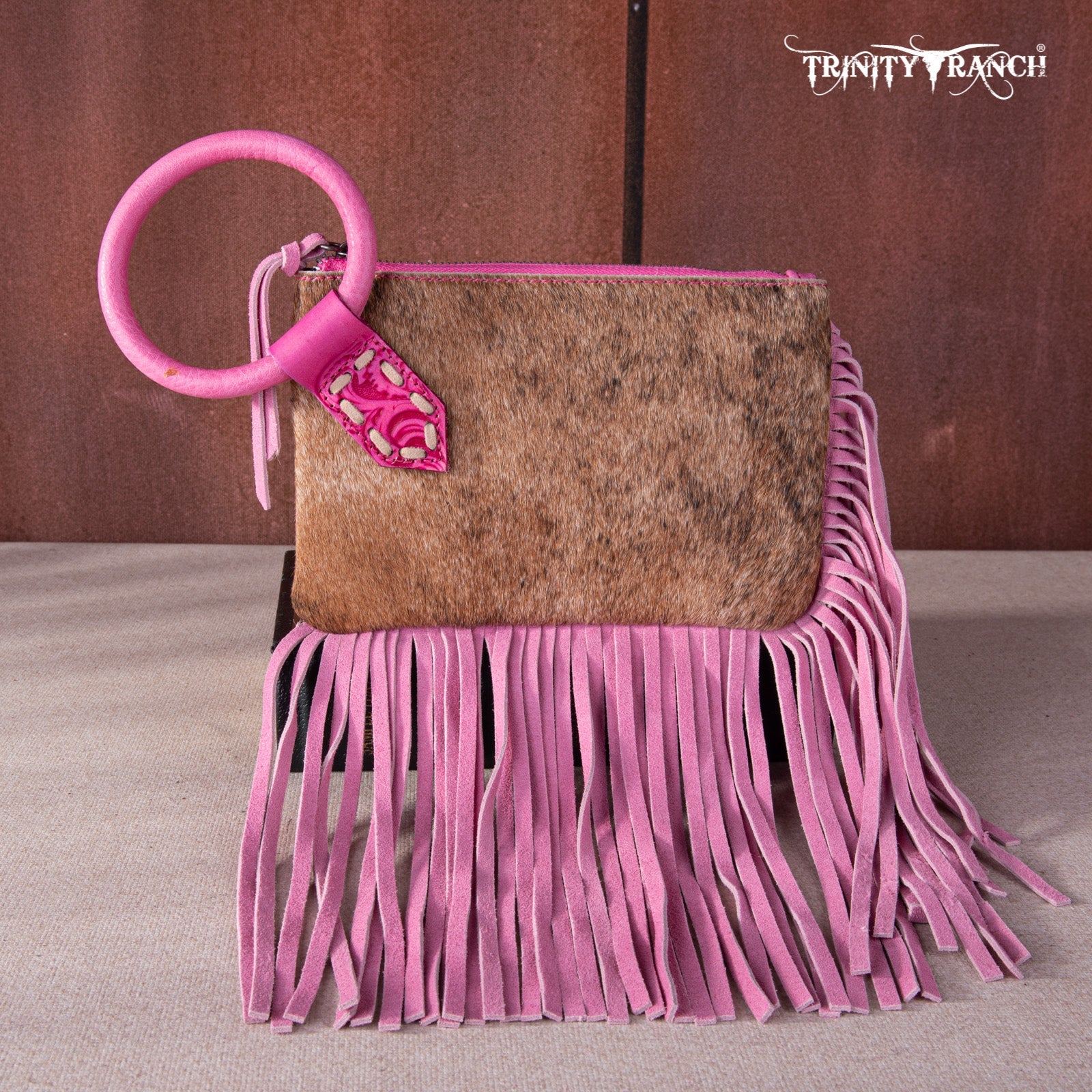 Trinity Ranch Genuine Hair-on Cowhide Ring Handle Wristlet Clutch Bag ...
