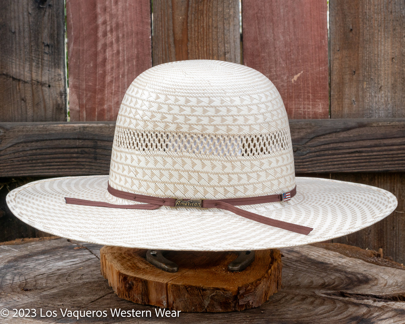 American Hat Company Straw Hat Regular Crown El Tres Carreras Tan Whit ...