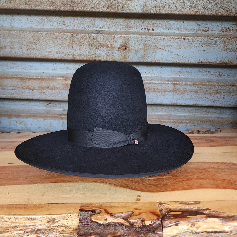 Tacchino 10X Beaver Fur Felt Hat Black Bound Edge 7" Tall Crown 4.25 ...